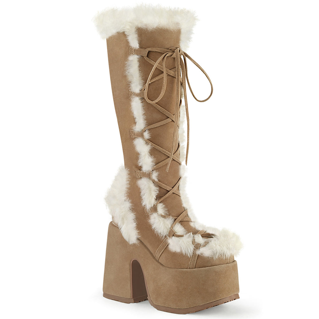 DEMONIA "Camel-311" Knee-high Boots - Camel Vegan Suede – Demonia Cult