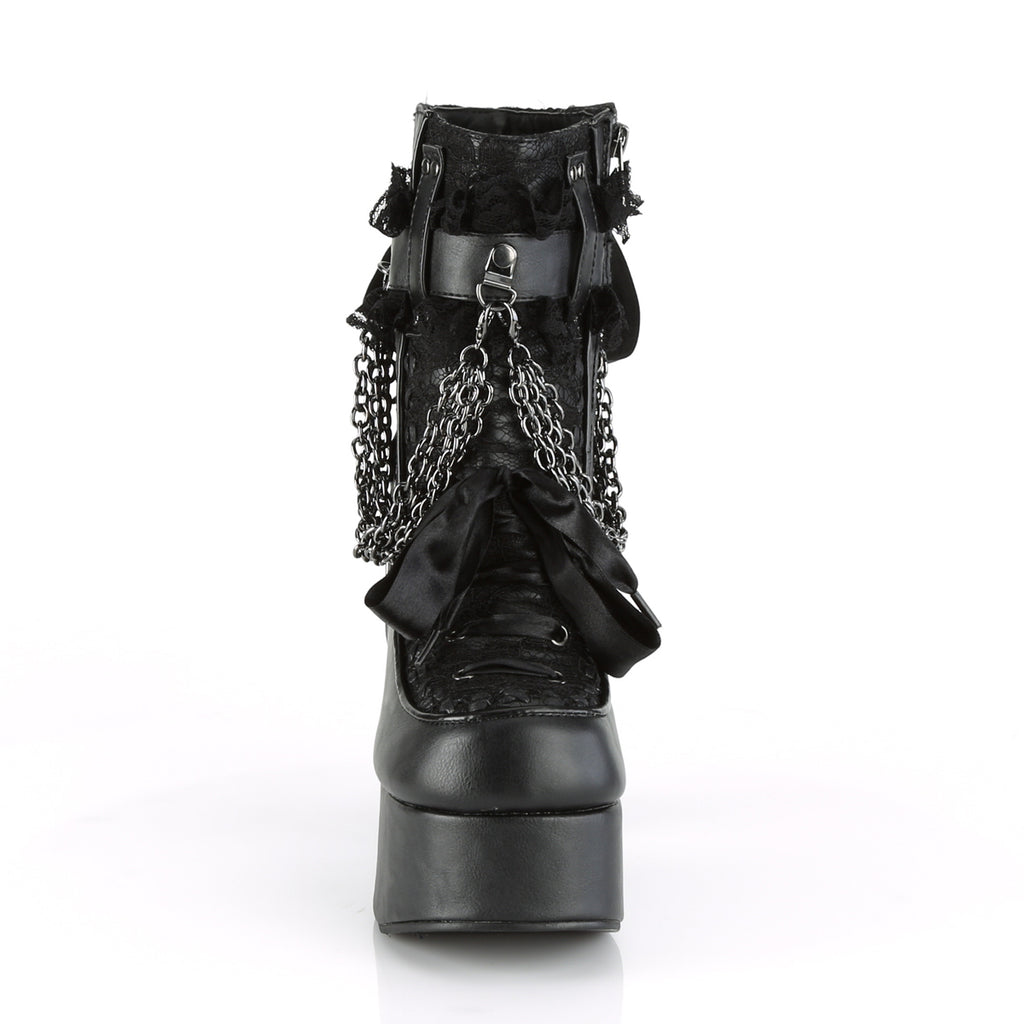 DEMONIA "Charade-110" Ankle Boots - Black Vegan Leather-Lace Overlay ...