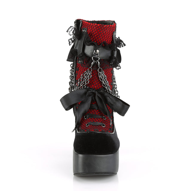 DEMONIA "Charade-110" Boots - Black Vegan Leather-Red/Black Velvet ...