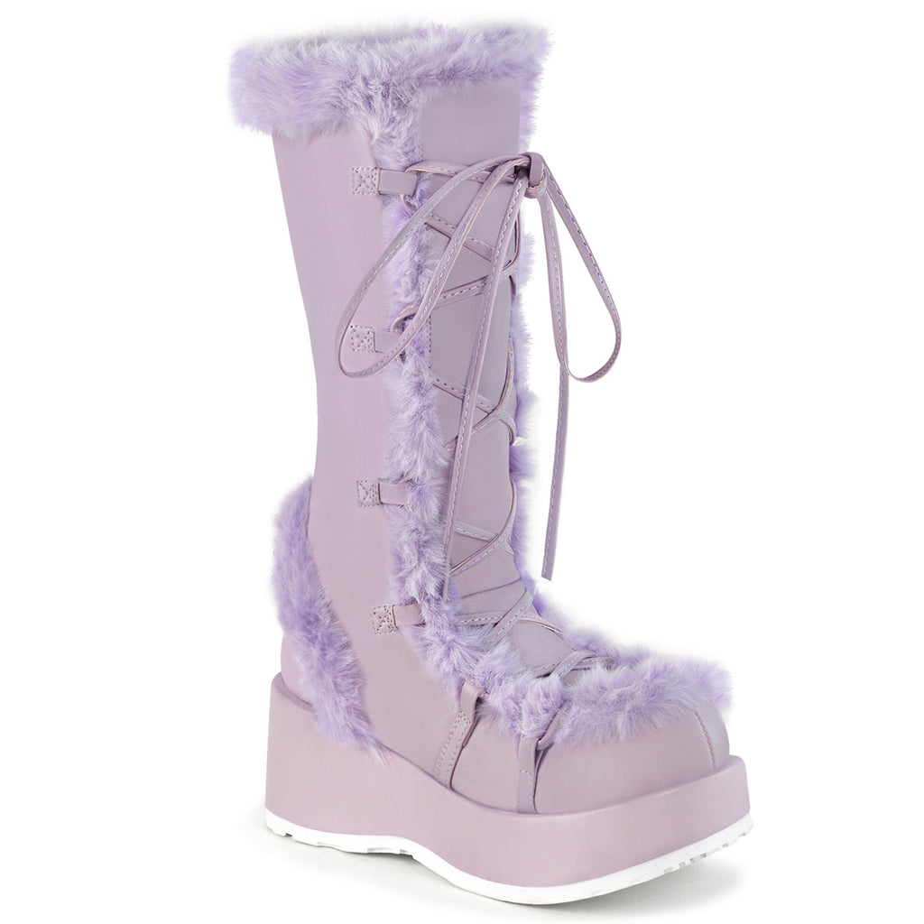 DEMONIA "Cubby-311" Knee-high Boots - Lavender Vegan Leather – Demonia Cult