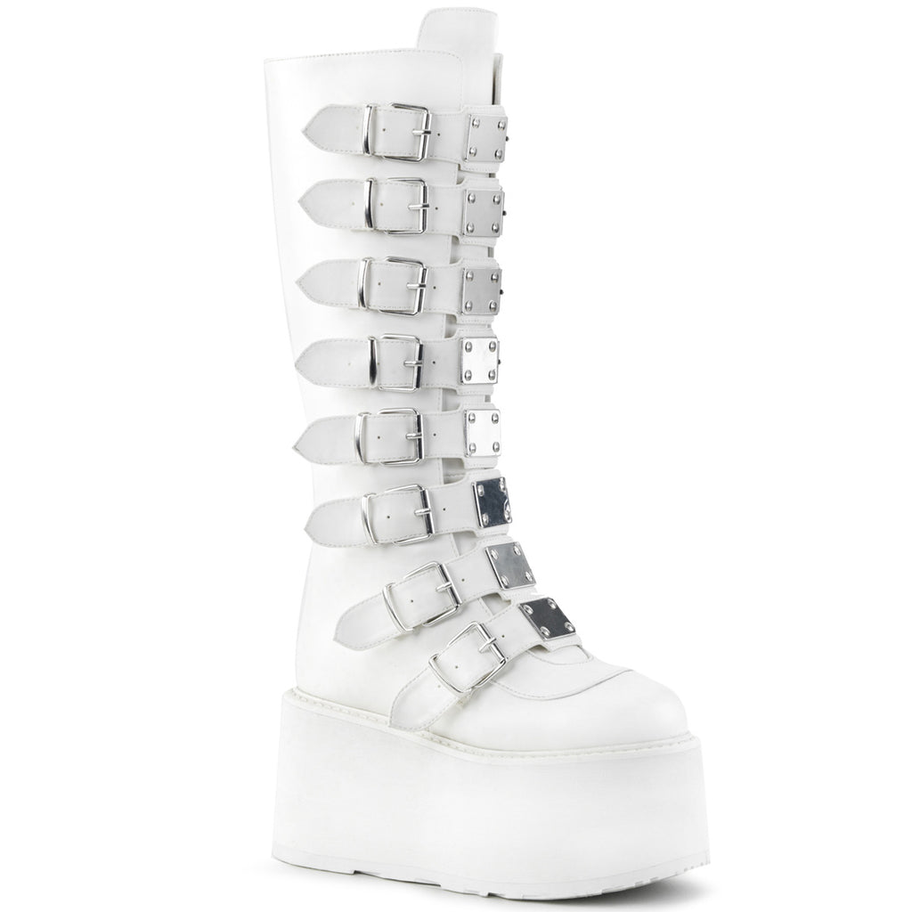 DEMONIA "Damned-318" Knee-high Boots - White Vegan Leather – Demonia Cult