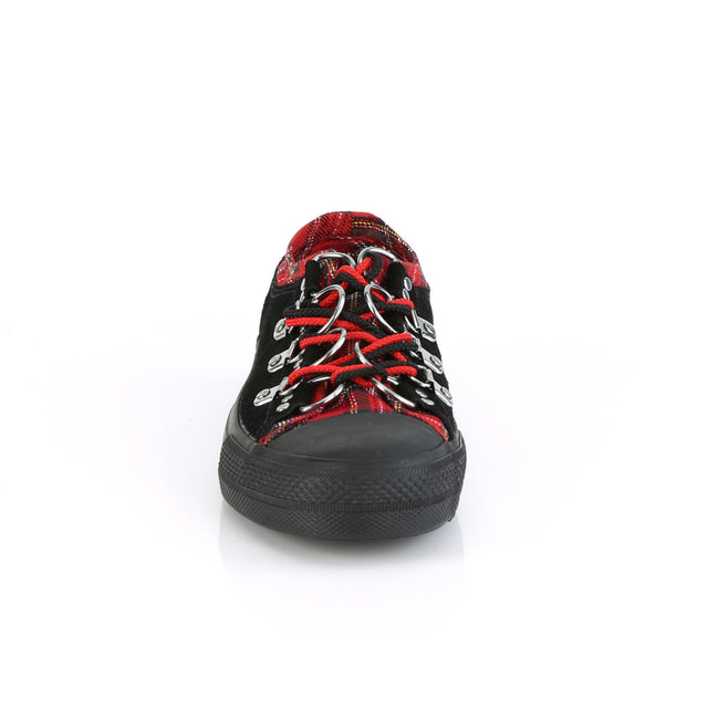 DEMONIA "Deviant-05" Sneakers - Black Suede-Red Plaid – Demonia Cult