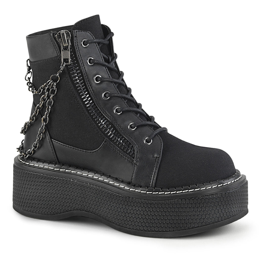 DEMONIA "Emily-114" Ankle Boots - Black Canvas-Vegan Leather – Demonia Cult