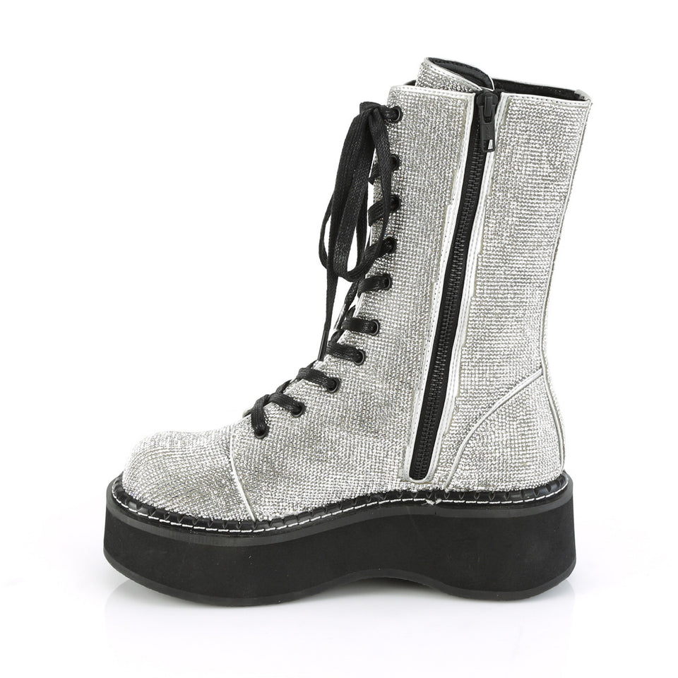 DEMONIA "Emily-362" Boots - Silver Vegan Leather-Rhinstone – Demonia Cult