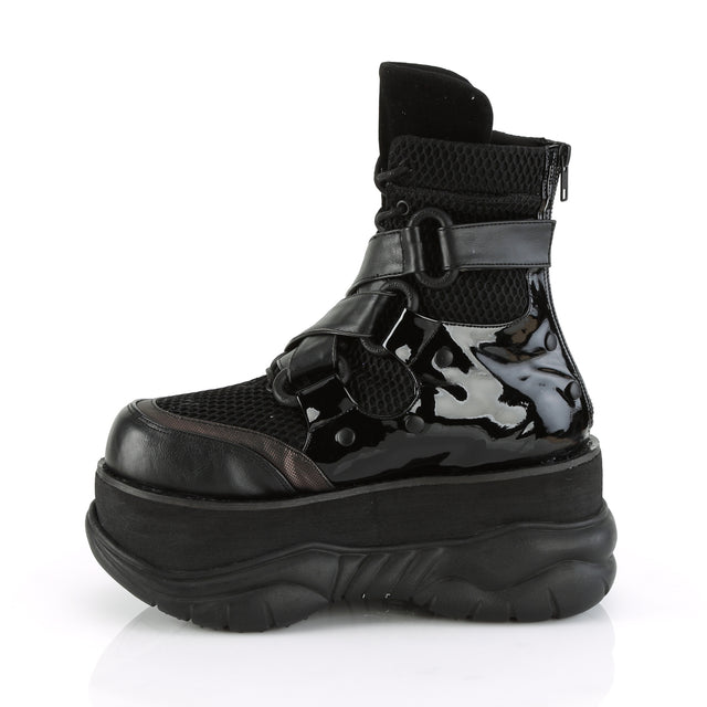 DEMONIA "Neptune-126" Boots - Black Vegan Leather-Fishnet Fabric ...