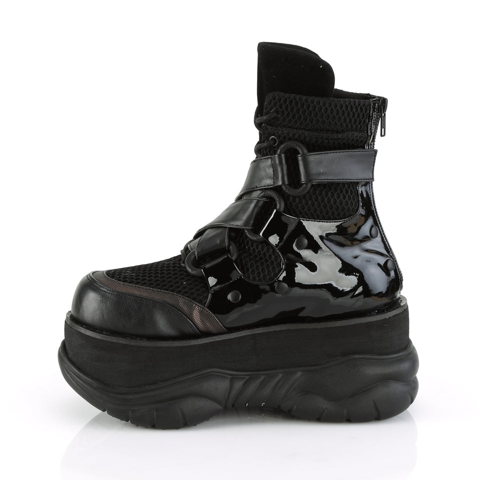 DEMONIA "Neptune-126" Boots - Black Vegan Leather-Fishnet Fabric ...