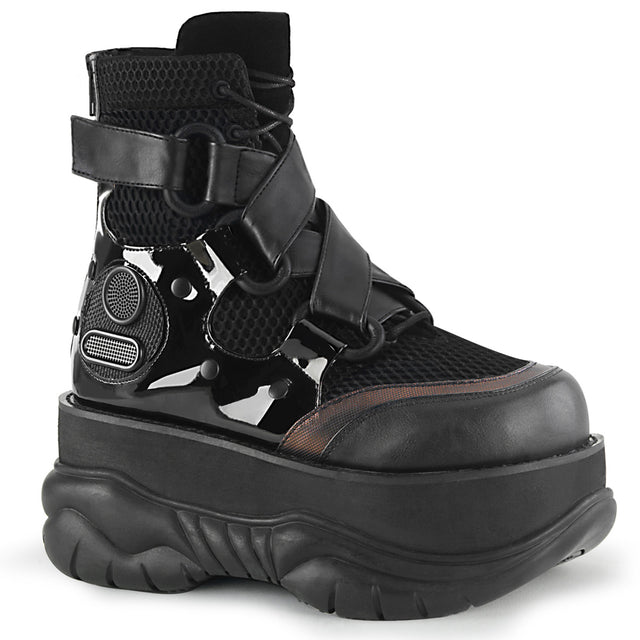 DEMONIA "Neptune-126" Boots - Black Vegan Leather-Fishnet Fabric ...