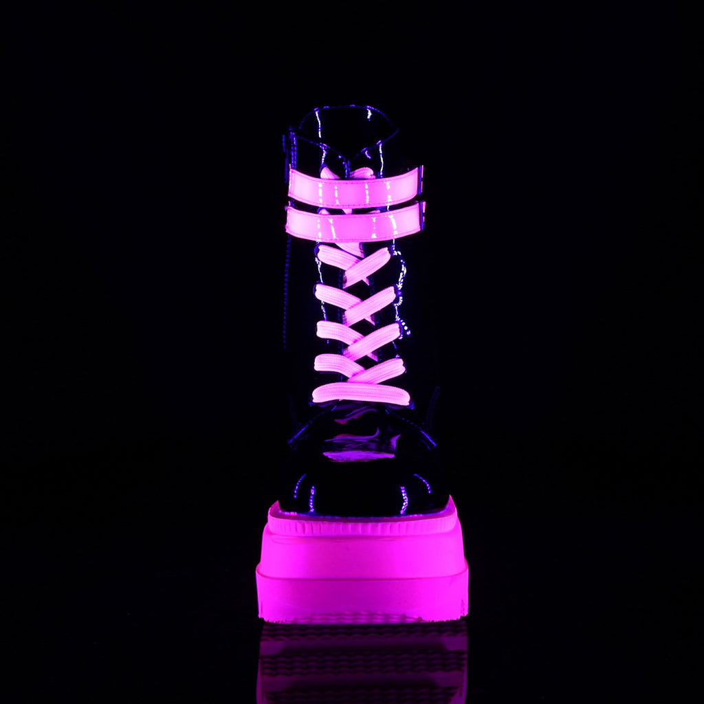 DEMONIA "Shaker-52" Ankle Boots - Black Patent-UV Neon Pink – Demonia Cult