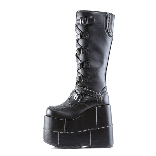 DEMONIA "Stack-308" Knee-high Boots - Black Vegan Leather – Demonia Cult