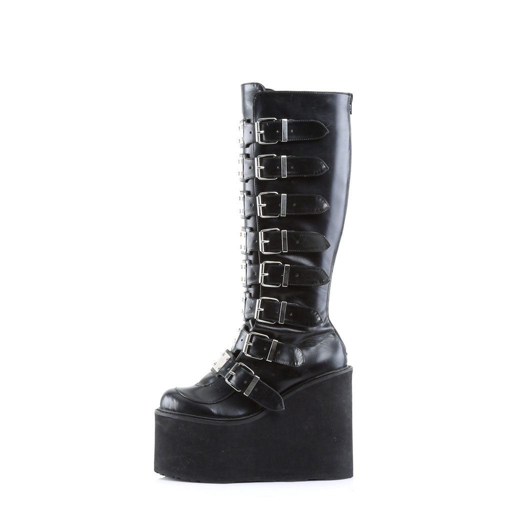 DEMONIA "Swing-815" Knee-High Boots - Black Vegan Leather – Demonia Cult
