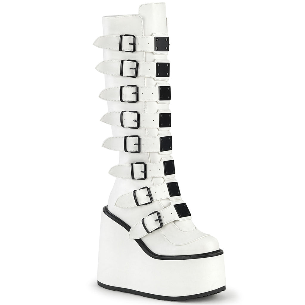DEMONIA "Swing-815" Knee-high Boots - White Vegan Leather – Demonia Cult